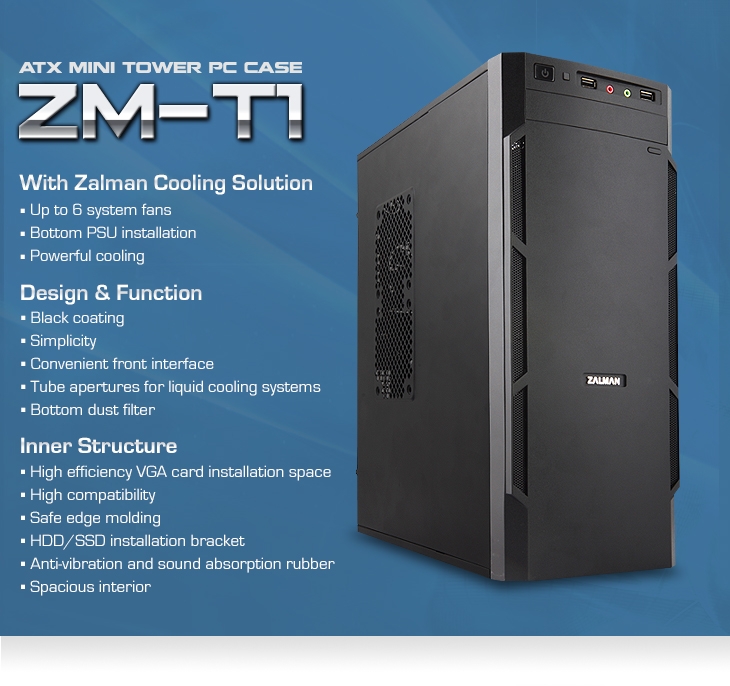 Zalman ZM-T1 Mini-Tower Case - NO PSU, Black | Techbuy Australia