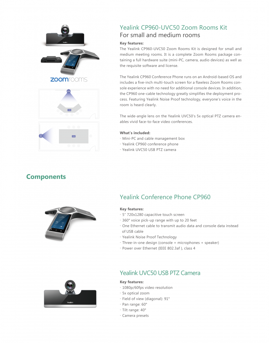 Yealink CP960-UVC50 Zoom Room Conference Kit - For Small and Medium ...